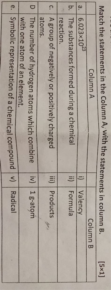 match the statements in the column a with the statements in column b