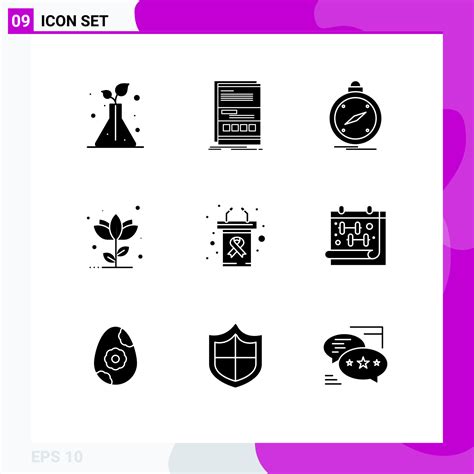 9 Thematic Vector Solid Glyphs And Editable Symbols Of Rose Flower Compass Floral Location