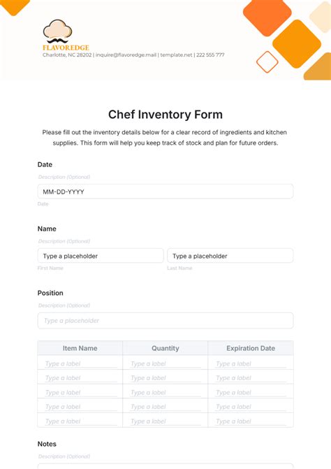 Free Chef Inventory Form Template To Edit Online