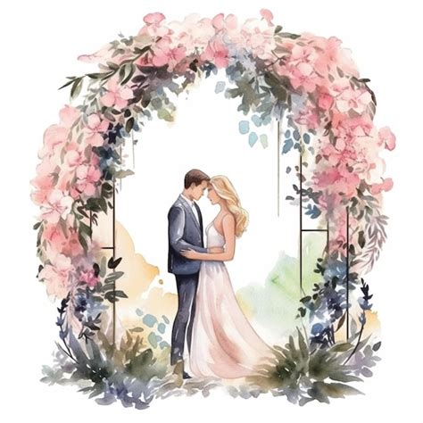 Ilustraci N Acuarela De Una Pareja En Un Vestido De Novia Foto Premium