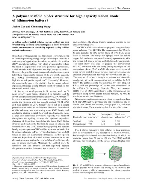 Pdf A Polymer Scaffold Binder Structure For High Capacity Silicon Anode Of Lithium Ion Battery