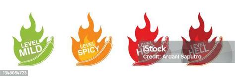 매운 칠리 페퍼 강도 레벨 라벨 칠리 페퍼 표시기 매운 온화한 중간 뜨거운 지옥 벡터 스톡 일러스트레이션입니다 개념에 대한 스톡 벡터 아트 및 기타 이미지 Istock