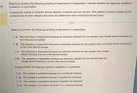 Solved Determine Whether The Following Sampling Is Dependent