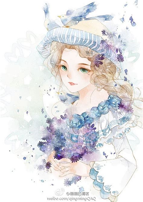 微醺 清茗 原创 插画 水彩 涂鸦 每日一涂 人物 练习 少女 小清新 女孩 日绘 涂鸦王国插画 花瓣网