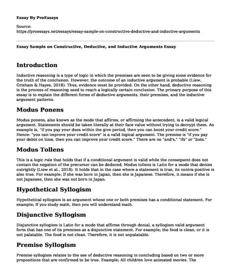 📌 Essay Sample On Constructive Deductive And Inductive Arguments
