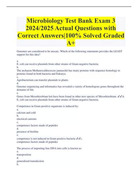 microbiology test bank exam 3 2024 2025 actual questions with correct