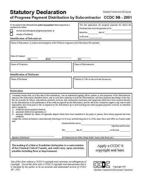 Ccdc 9b 2001 Statutory Declaration Of Progress Payment Distribution