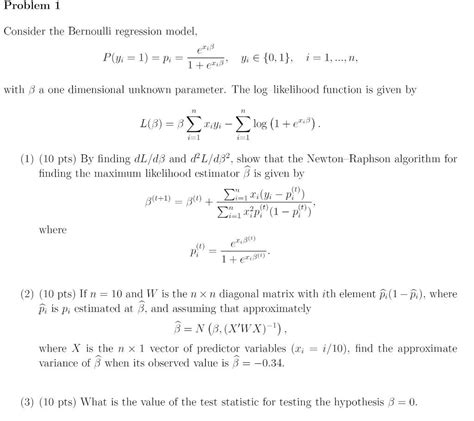 Solved Problem 1 Consider The Bernoulli Regression Model