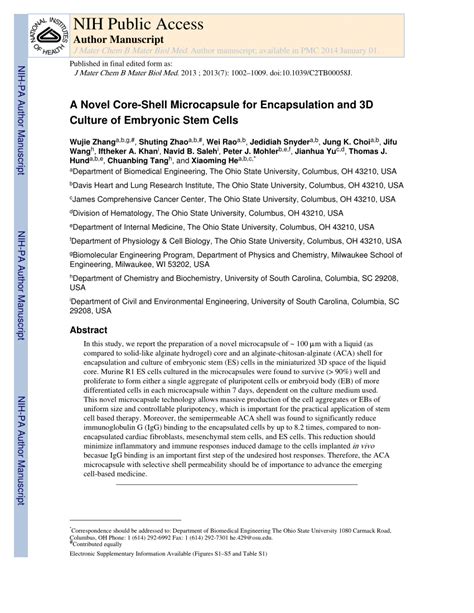 Pdf A Novel Core Shell Microcapsule For Encapsulation And 3d Culture