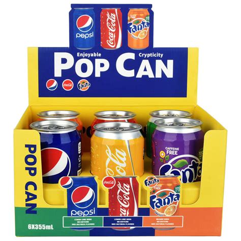 6pc Display Pop Can Discrete Safe 355ml Assorted Styles Dankgeek