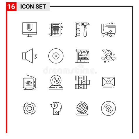 16 Universal Outlines Set For Web And Mobile Applications Folder Analytics Calculator Share