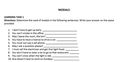 MODALS LEARNING TASK 1 Directions Determine StudyX