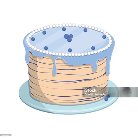 생일 또는 결혼 휴가 파티에 대 한 유약 달콤한 비스킷 케이크 벡터 일러스트입니다 흰색 배경에 고립 0명에 대한 스톡 벡터 아트