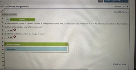 solved a simple random sample of 10 items resulted in a