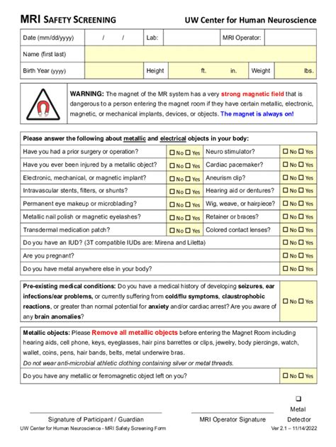 Fillable Online Research MRI Medical Safety Screening Form Fax Email Print PdfFiller