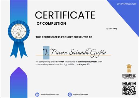 Velampalli Pavan Sainadh Gupta On Linkedin Prodigyinfotech Certificate Internship