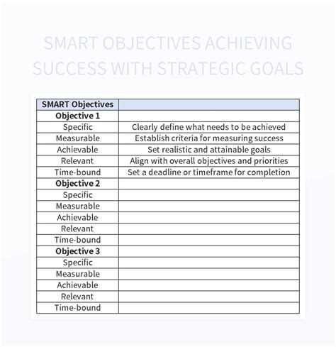 Smart Objectives Achieving Success With Strategic Goals Excel Template And Google Sheets File