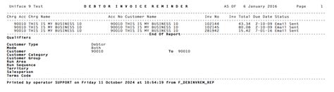 Debtor Invoice Reminder New Menu Item Acr Software