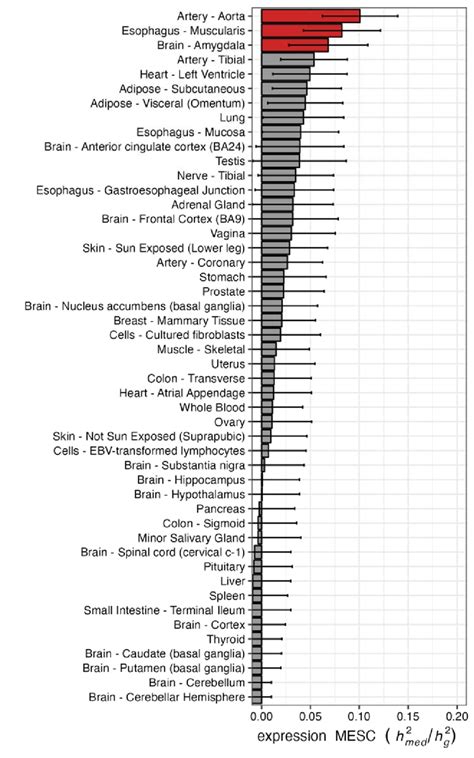 Proportion Of Heritability Mediated By Gene Expression Levels The Bar Download Scientific