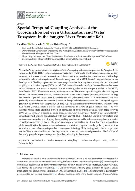 Pdf Spatial Temporal Coupling Analysis Of The Coordination Between Urbanization And Water