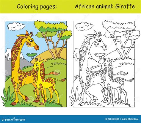 Окраска и цвет жираф образования детей Иллюстрация вектора иллюстрации насчитывающей жираф