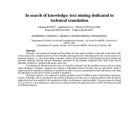 In Search Of Knowledge Text Mining Dedicated To Technical Translation Acl Anthology