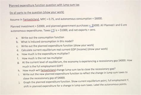 Solved Planned Expenditure Function Question With Lump Sum