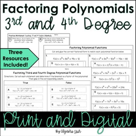 Factoring Polynomials Of Third And Fourth Degree Activities By Algebra Star