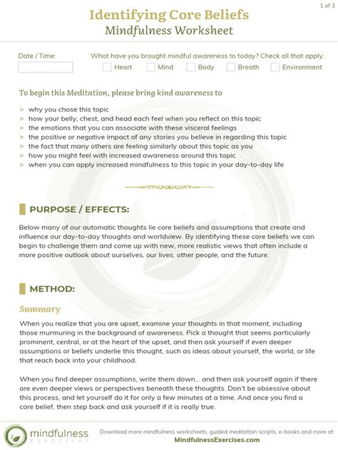 Identifying Core Beliefs Pdf