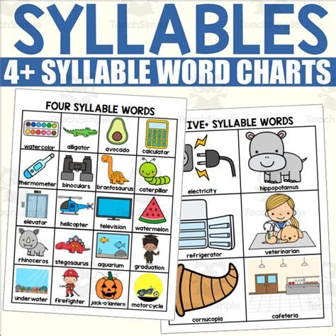 Four Syllable Word Charts By Teach Simple