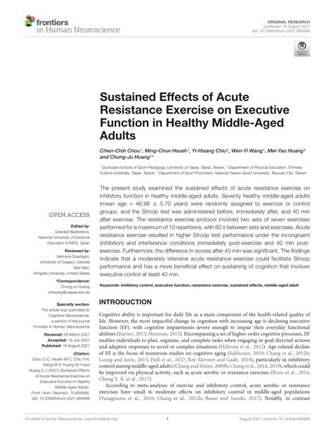 Pdf Sustained Effects Of Acute Resistance Exercise On Executive Function In Healthy Middle