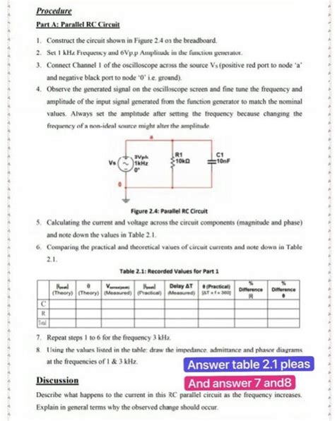 Solved Procedure Part A Parallel RC Circuit Construct Chegg Com