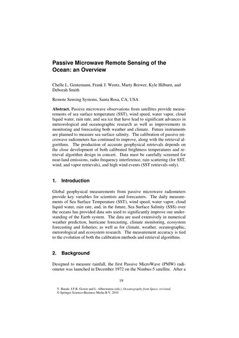 Pdf Passive Microwave Remote Sensing Of The Ocean An Overview