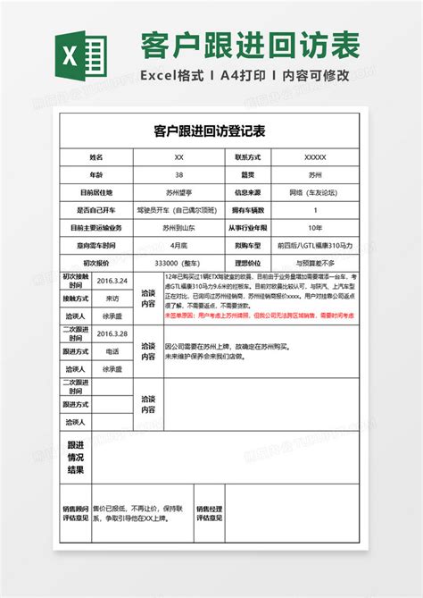 客户跟进回访登记表Excel模板下载 熊猫办公