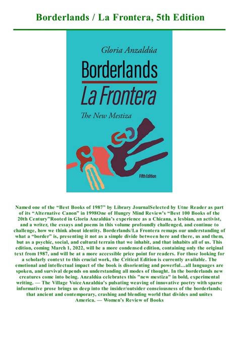 Download Free Pdf Borderlands La Frontera 5th Edition By Gloria Anzaldúa