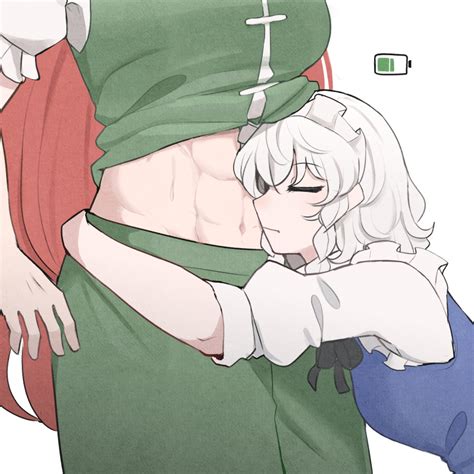Rule 34 Battery Indicator Green Dress Hong Meiling Hugging Hugging Waist Izayoi Sakuya Maid