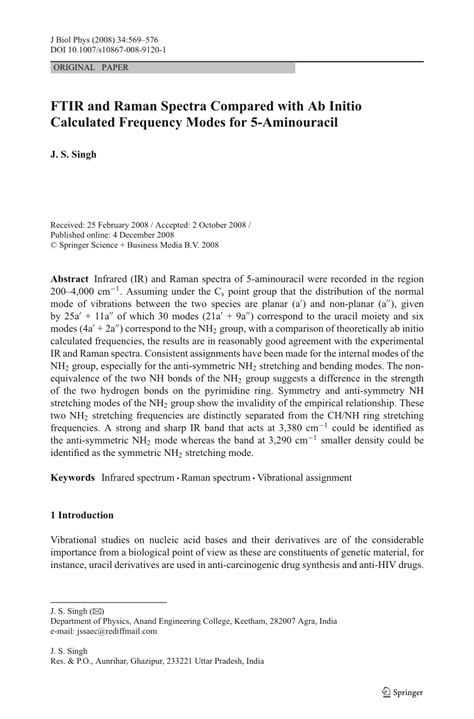 Pdf Ftir And Raman Spectra Compared With Ab Initio Calculated