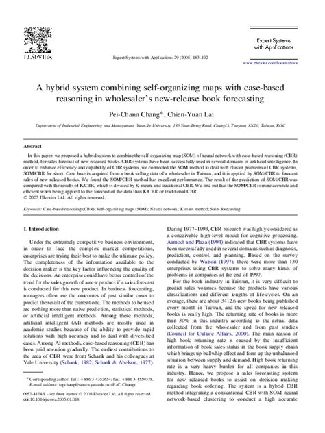 Pdf A Hybrid System Combining Self Organizing Maps With Case Based Reasoning In Wholesalers