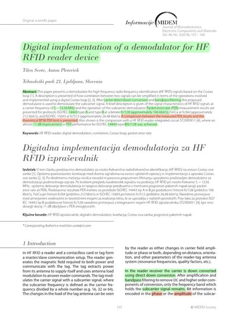 Digital Implementation Of A Demodulator For Hf Rfid Reader Device Pdf