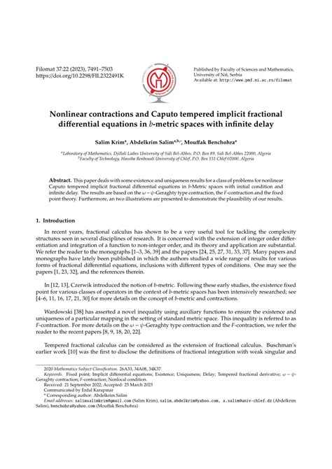 Pdf Nonlinear Contractions And Caputo Tempered Implicit Fractional Differential Equations In B
