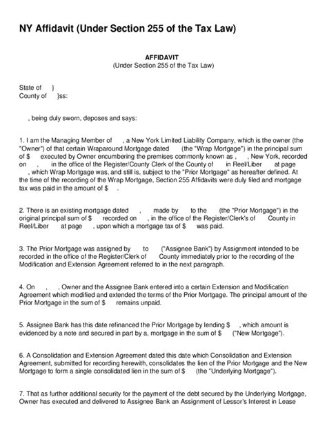Fillable Online Ny Affidavit Under Section 255 Of The Tax Law Fax