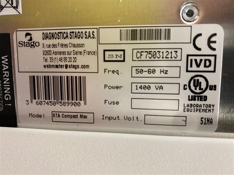 Diagnostic Stago Sta Compact Max Hematology Analyzer Auction 24630