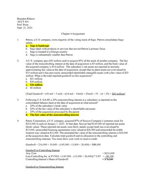 Chapter 10 Assignment N A Brandon Ribeiro ACCT 401 Prof Wing Poon