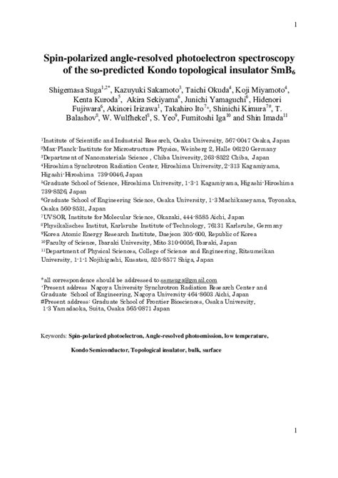 Pdf Spin Polarized Angle Resolved Photoelectron Spectroscopy Of The So Predicted Kondo