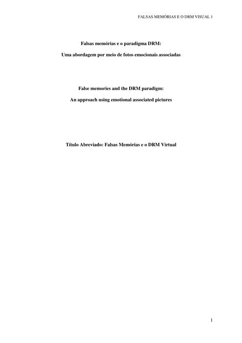 Pdf Falsas Memórias E O Paradigma Drm Uma Abordagem Por Meio De Fotos Emocionais Associadas