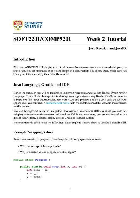 Tutorial W2 Java Revision Java Fx Soft2201comp9201 Week 2 Tutorial