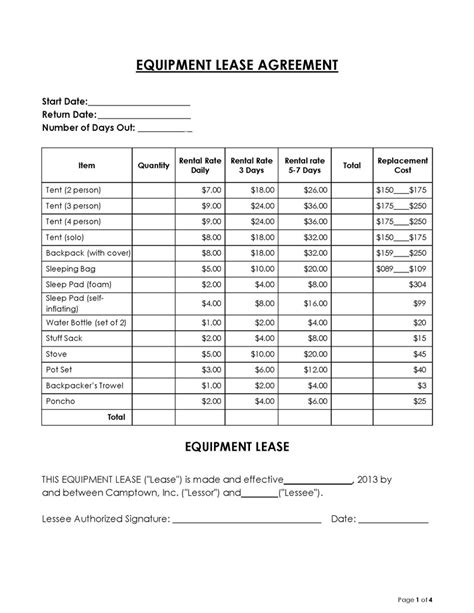 24 Free Equipment Rental Agreement Forms Editable Template