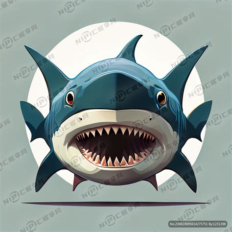 Ai创作图矢量卡通正面张开嘴巴的鲨鱼 昵图网