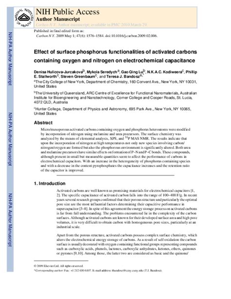 Pdf Effect Of Surface Phosphorus Functionalities Of Activated Carbons