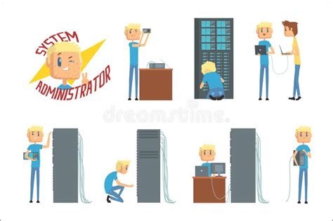 Sysadmin Network Engineer Characters Set Of Network Diagnostics Users Support And Server
